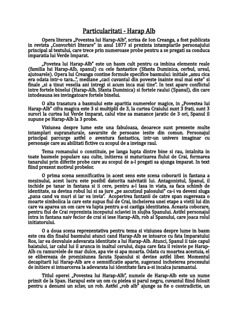 Particularitati Harap Alb | PDF