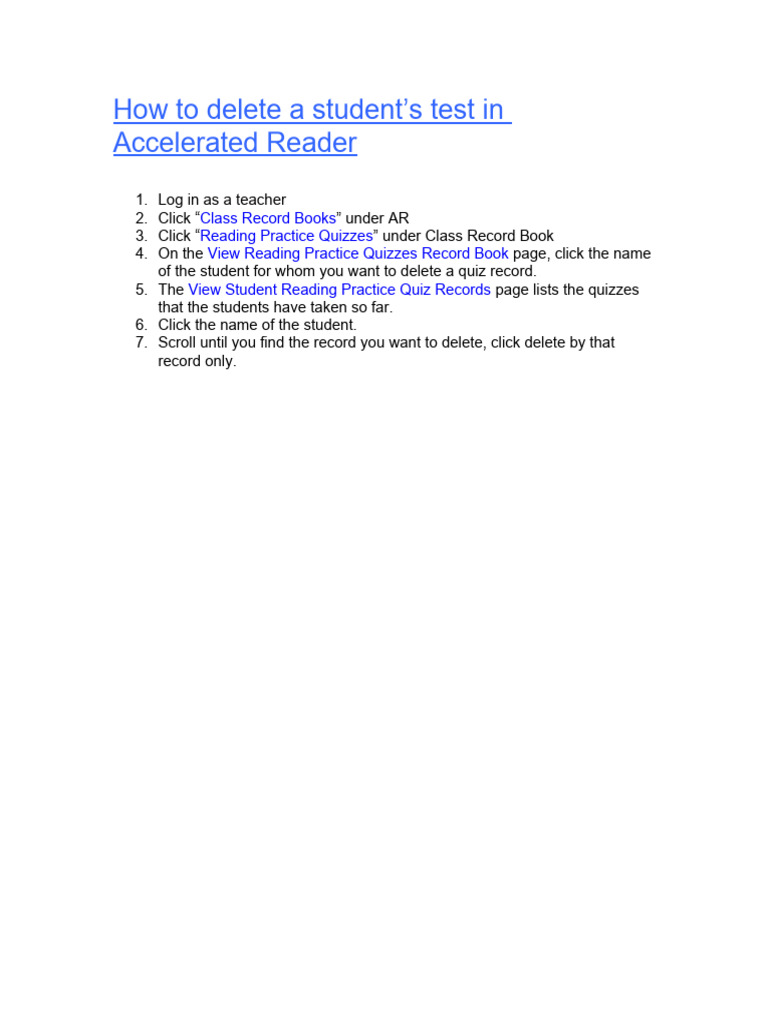 Delete AR Quiz Records as Teacher | PDF | Self-Improvement