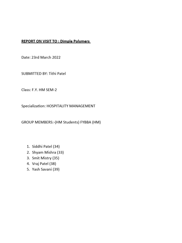 HVE GRUOP REPORT (Industrial Visit) | PDF | Plastic | Secondary Sector Of The Economy