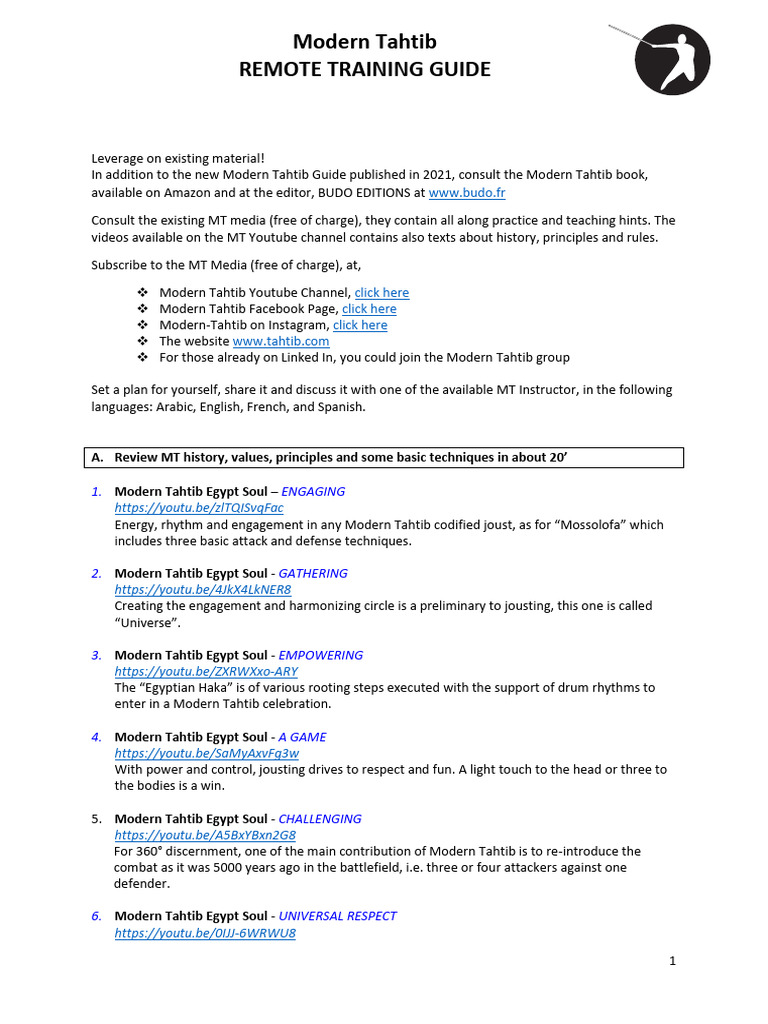 Modern Tahtib Remote Training Guide | PDF | Kata | Combat Sports