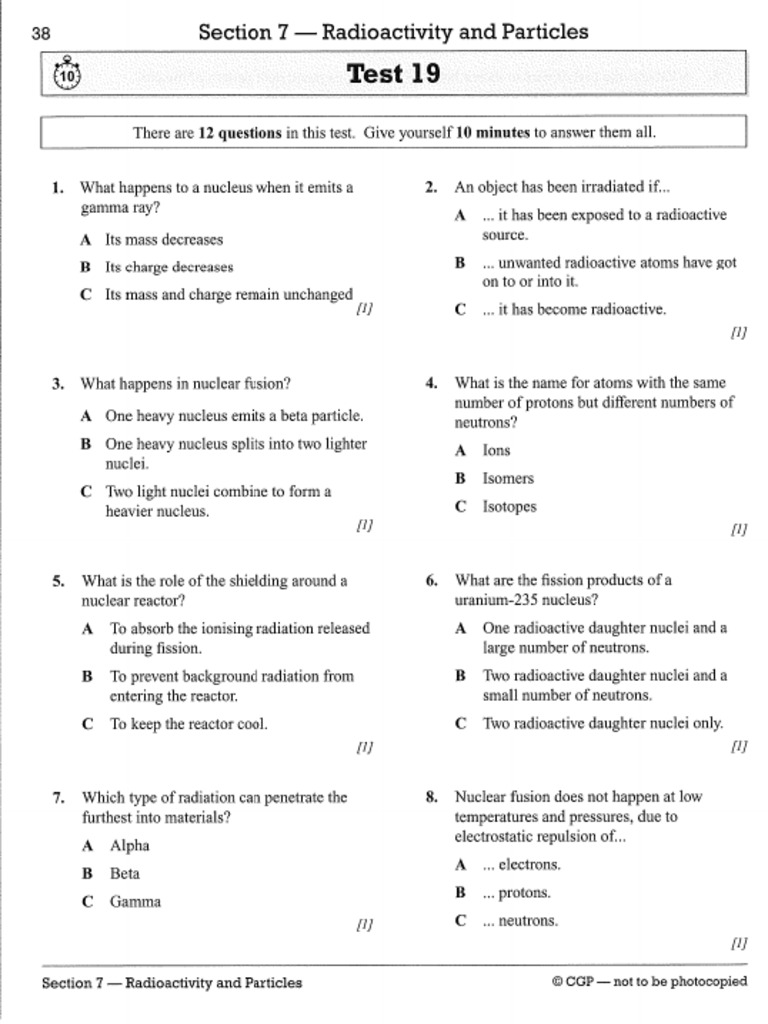 GCSE - Physcs - AQA - 10 Min Tests - Nuclear | PDF