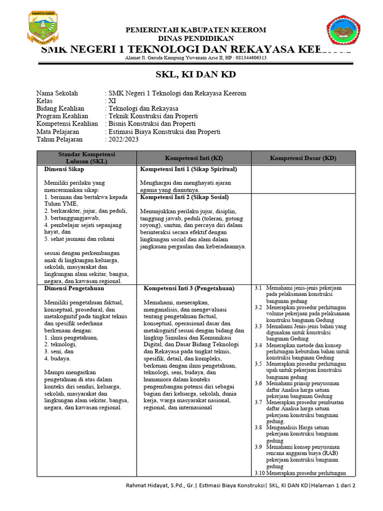 SKL dan Kompetensi SMK Keerom | PDF | Seni