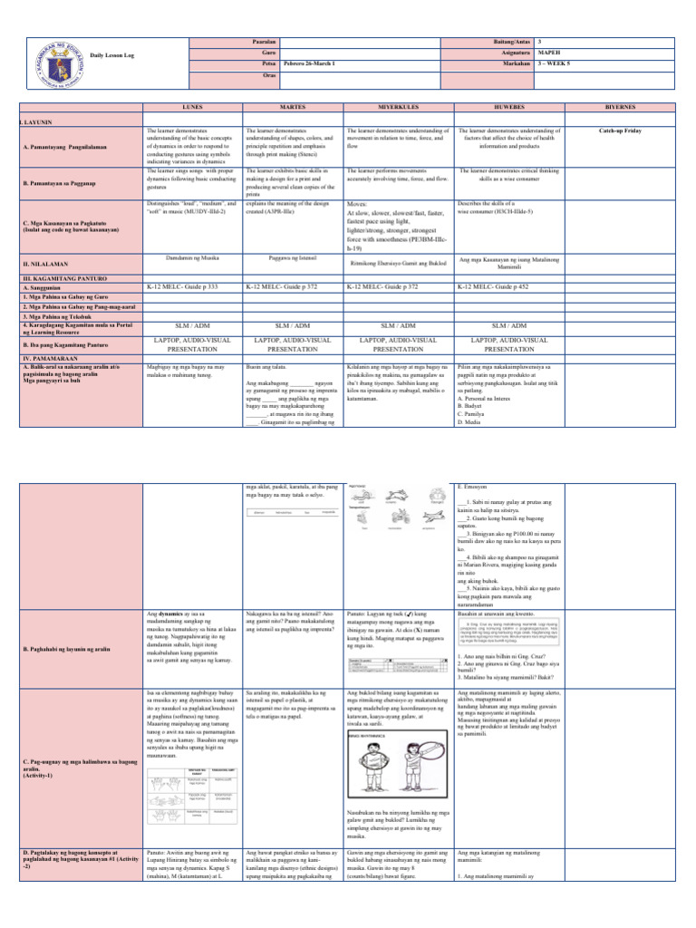 MAPEH - Week 5 | PDF