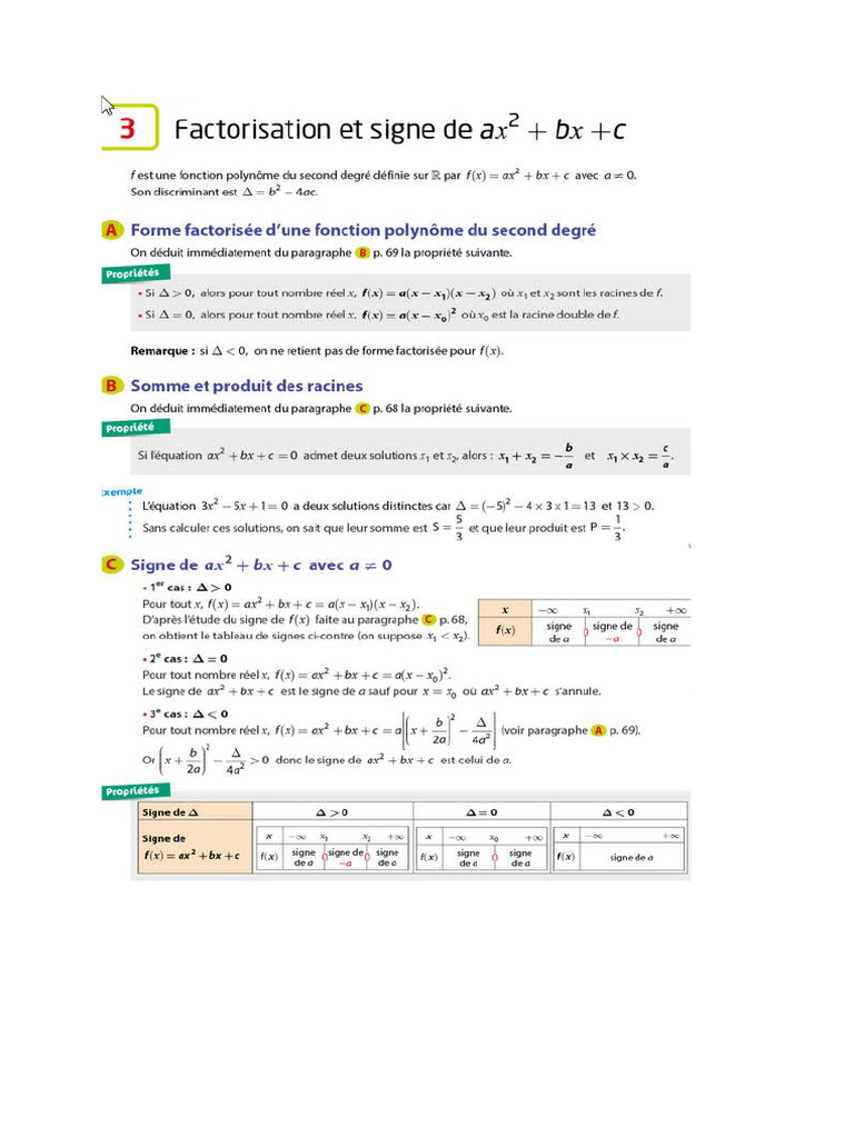 Factorisation Et Signe 3.cours | PDF