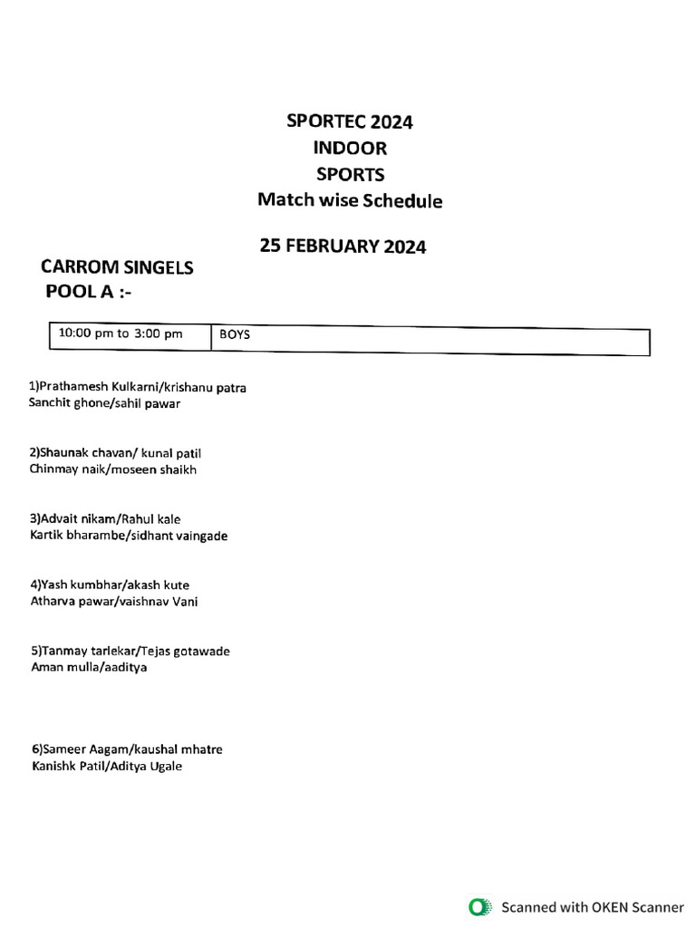 Day 3 Fixtures Carrom Sportec Indoor Games 24 | PDF