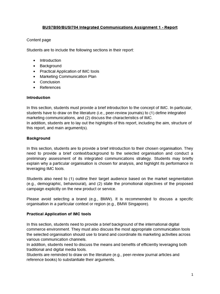 BUS7B50 - BUSI704 Assignment 1 Guide | PDF | Marketing Communications | Marketing