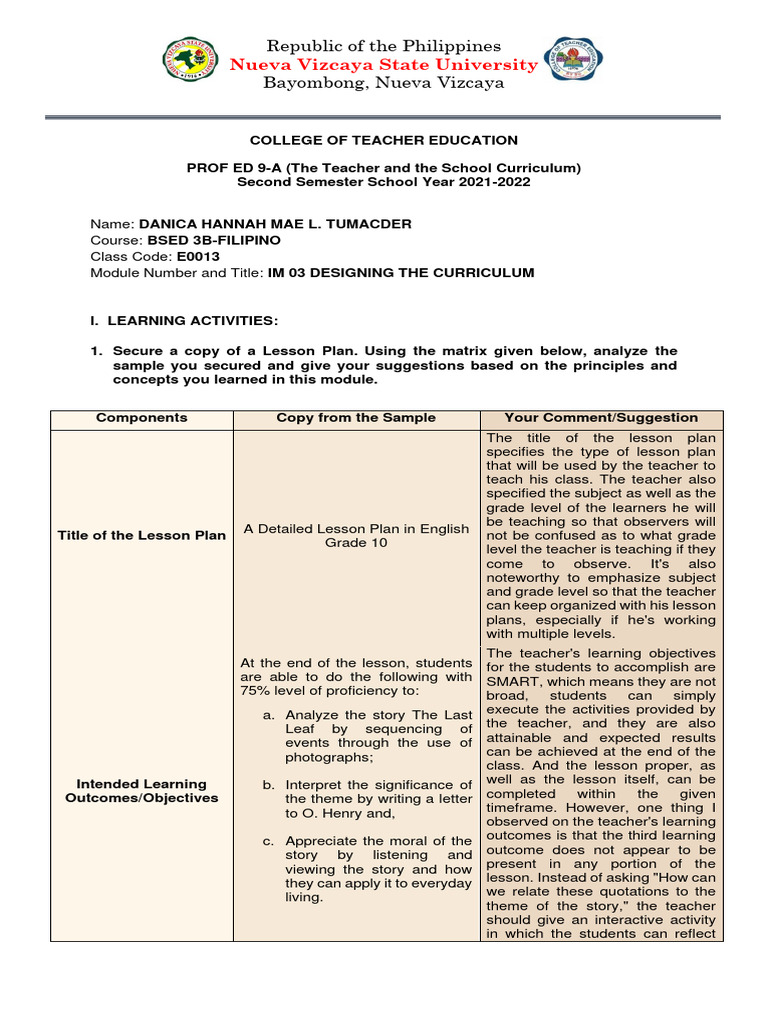Prof Ed 9-A - Module 3 - Tumacder, DHML | PDF | Teachers | Curriculum