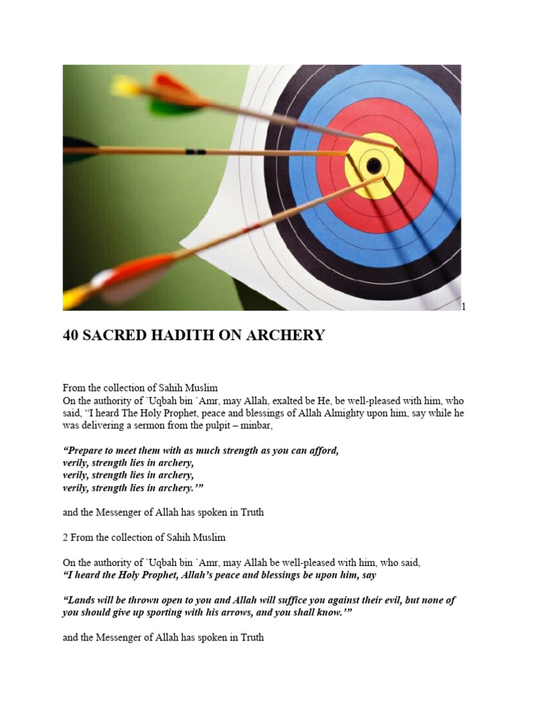 40 Sacred Hadith On Archery | Download Free PDF | Muhammad | God In Islam