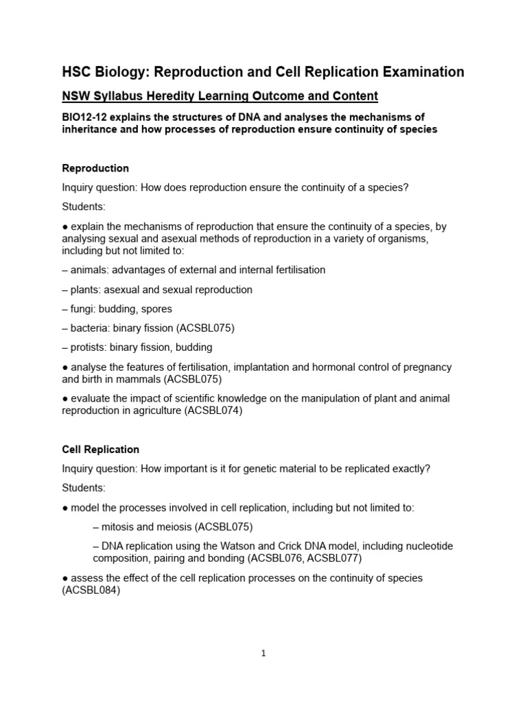 HSC Biology Heredity Practice Exam | PDF | Reproduction | Chromosome