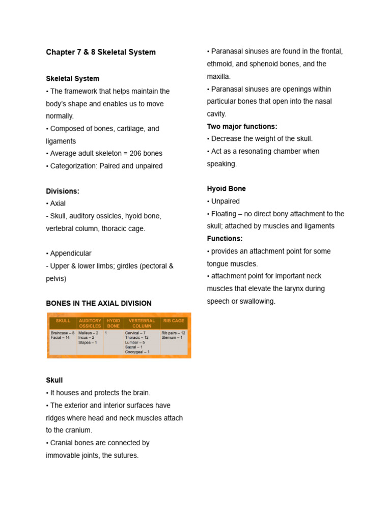 Chapter 7 & 8 Skeletal System | PDF | Vertebral Column | Skull