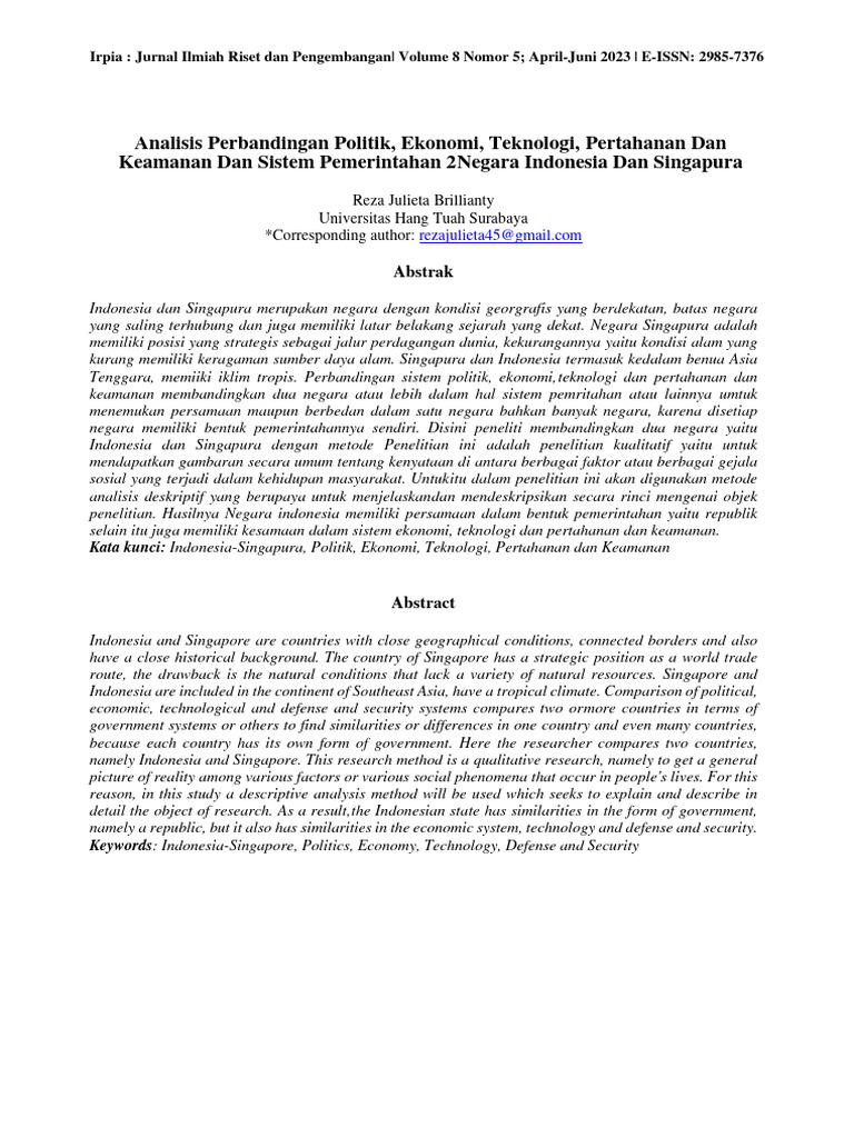 Analisis Perbandingan Politik, Ekonomi, Teknologi, Pertahanan Dan Keamanan Dan Sistem ...