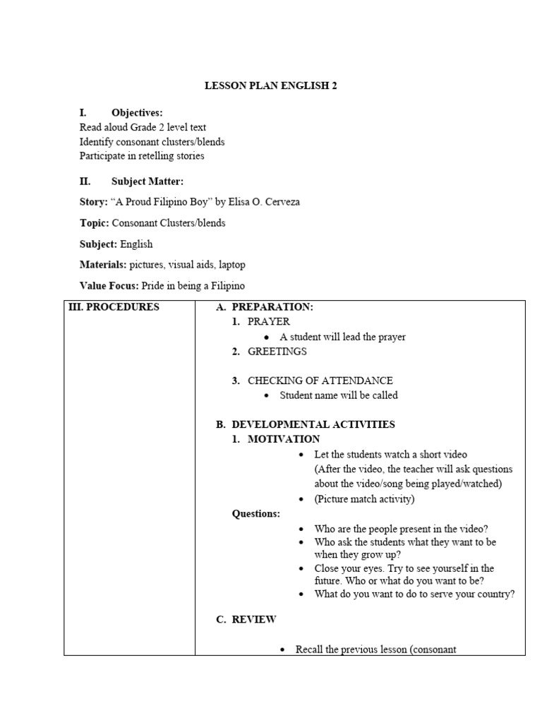 Lesson Plan English 2 | PDF