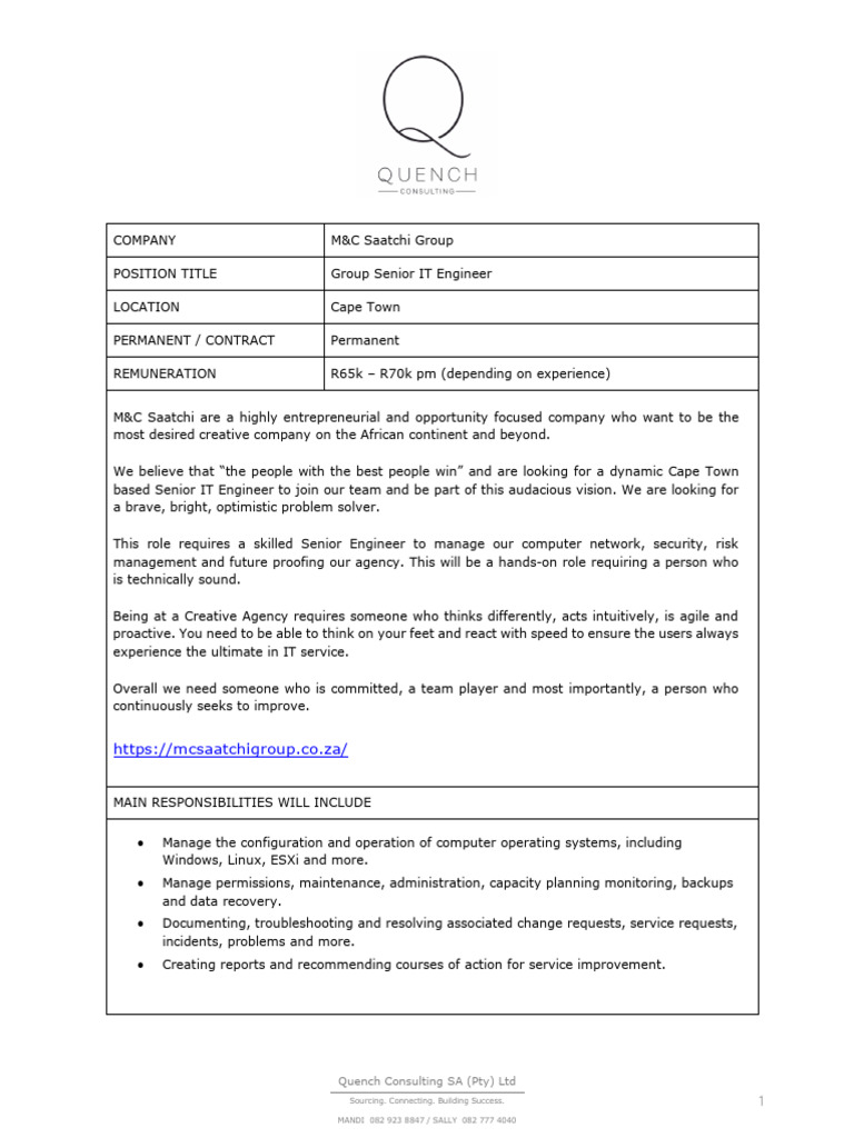QC - Saatchi - Senior IT Engineer-1 | PDF | Computer Hardware ...