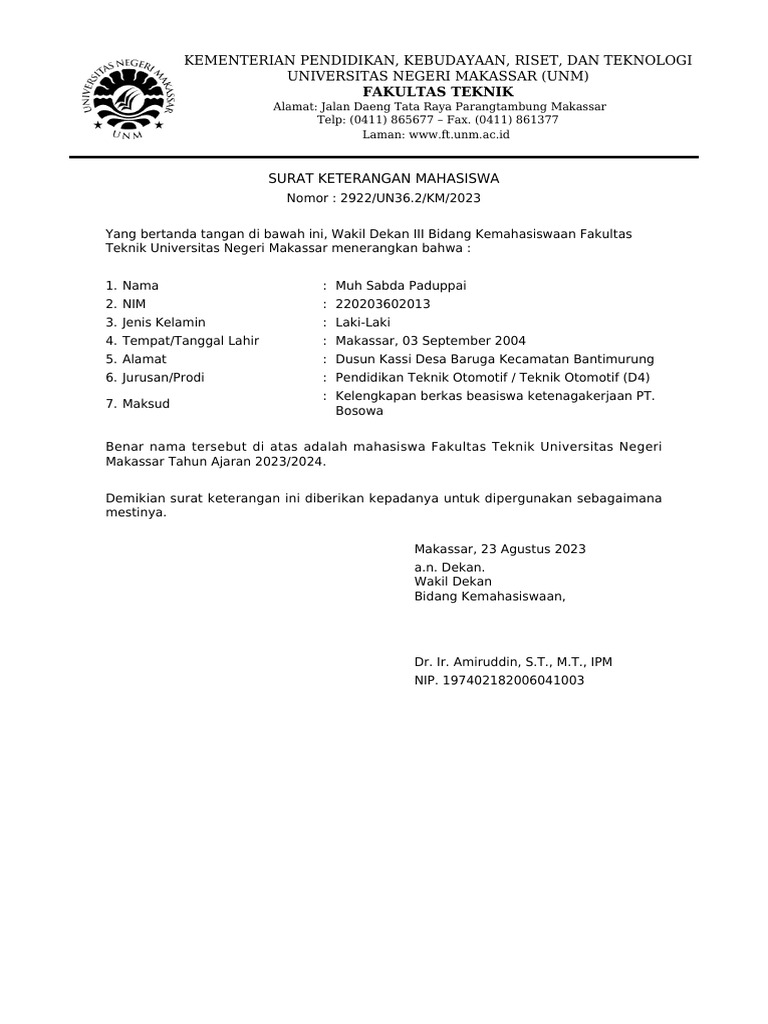 Surat Ket Aktif Kuliah | PDF