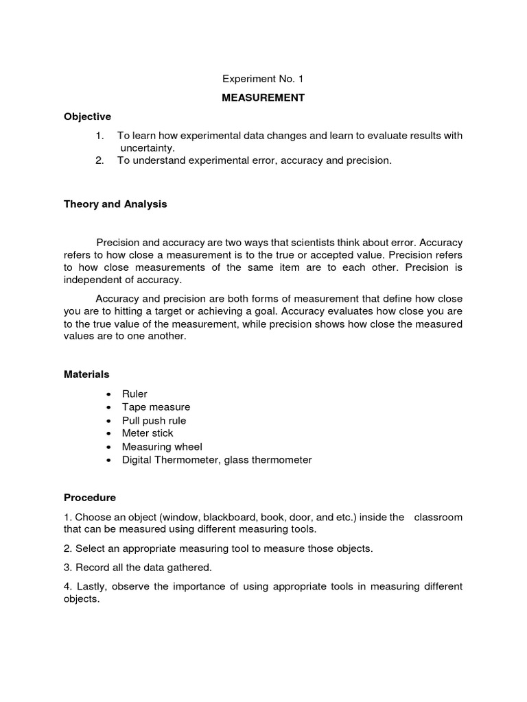 Experiment-No 1 | PDF | Accuracy And Precision | Measurement