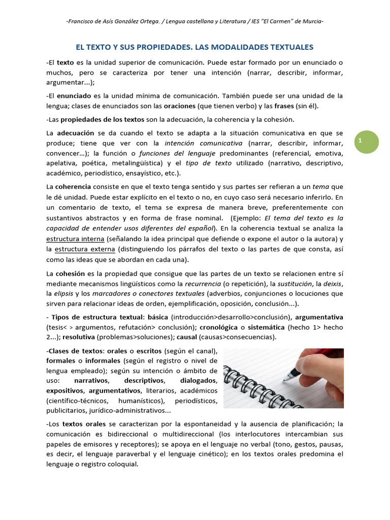 El Texto y Sus Propiedades. Modalidades de Los Textos | PDF | Narración ...