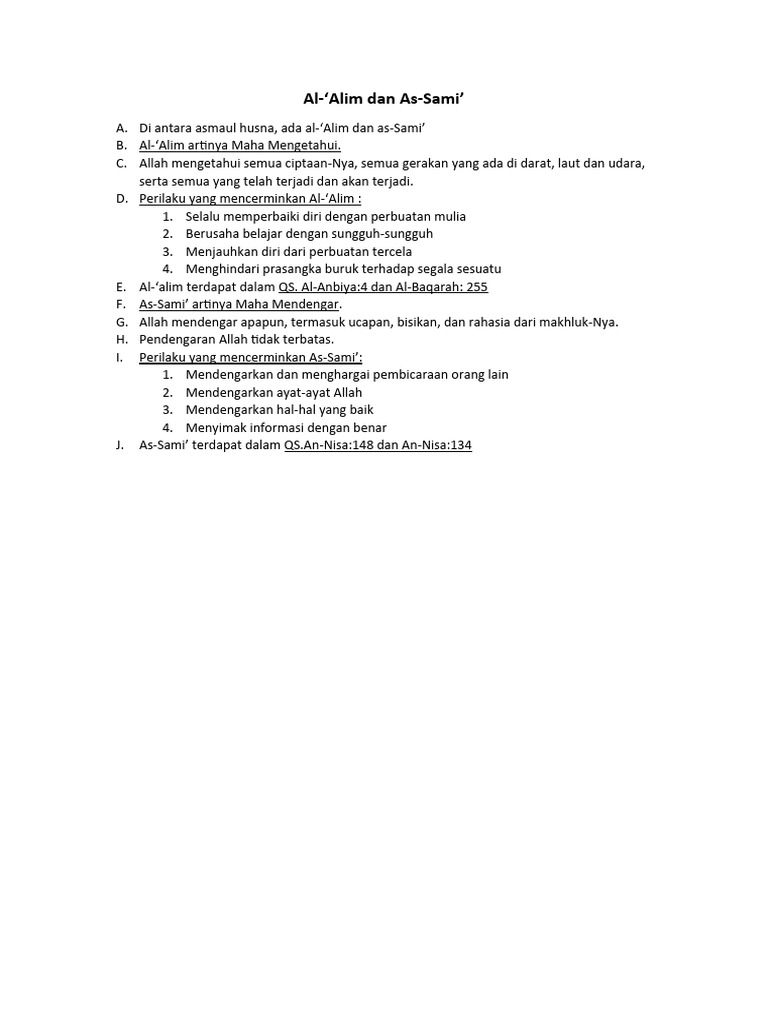 Rangkuman Al-'Aliim Dan As-Sami Kls 3 SD | PDF | Agama & Spiritualitas