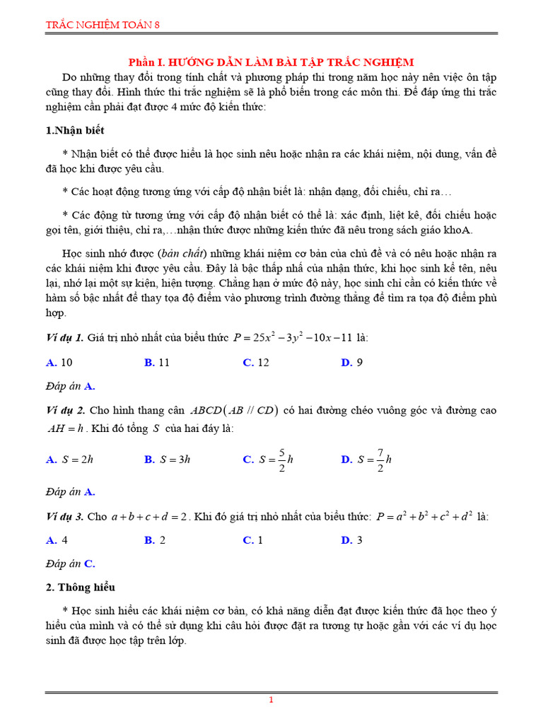 Bai Tap Trac Nghiem Toan 8 | PDF