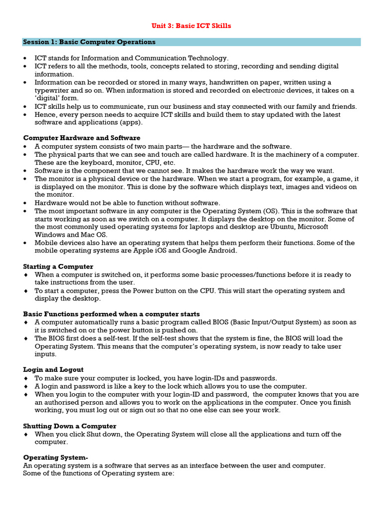 Unit 3 - ICT Skills | PDF