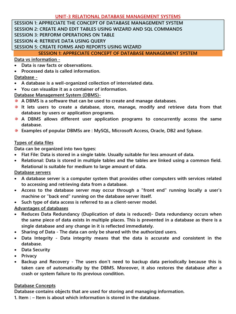 Ln 3 Relational Database Management System Pdf Relational Database Databases