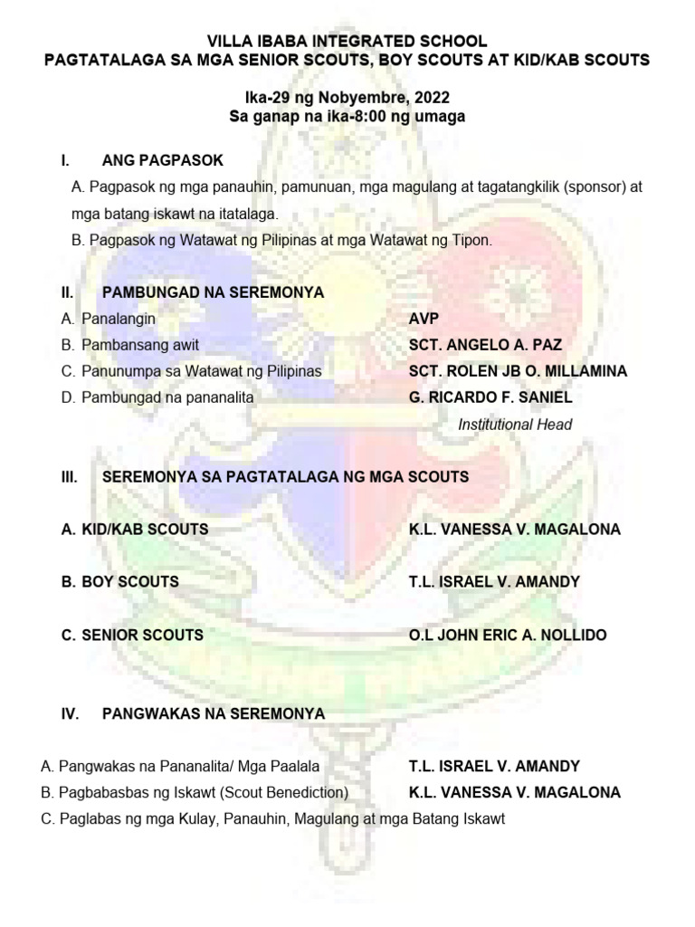 BSP INVESTITURE Program | PDF