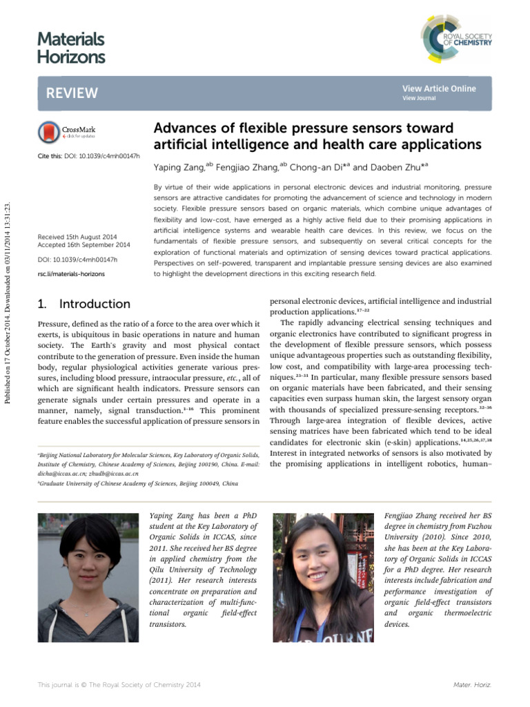 Review - Advances of Flexible Pressure Sensors Toward Artificial ...