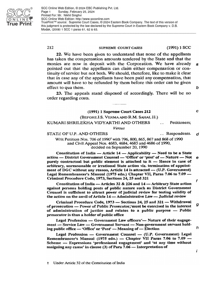 Kumari Srilekha VIdyarthi v. State of UP | Download Free PDF | Supreme ... Kumari Srilekha VIdyarthi v. State of UP | Download Free PDF | Supreme ...