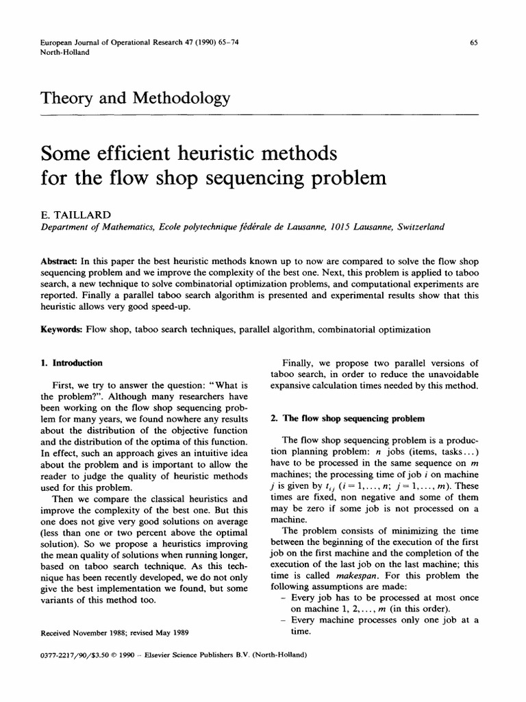 Taillard - 1990 - Some Efficient Heuristic Methods For The Flow Shop Sequencing Problem | PDF