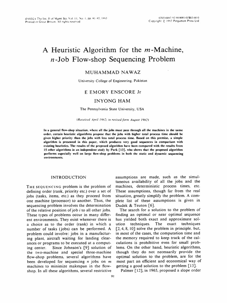 Nawaz 1983 | PDF | Mathematical Optimization | Algorithms