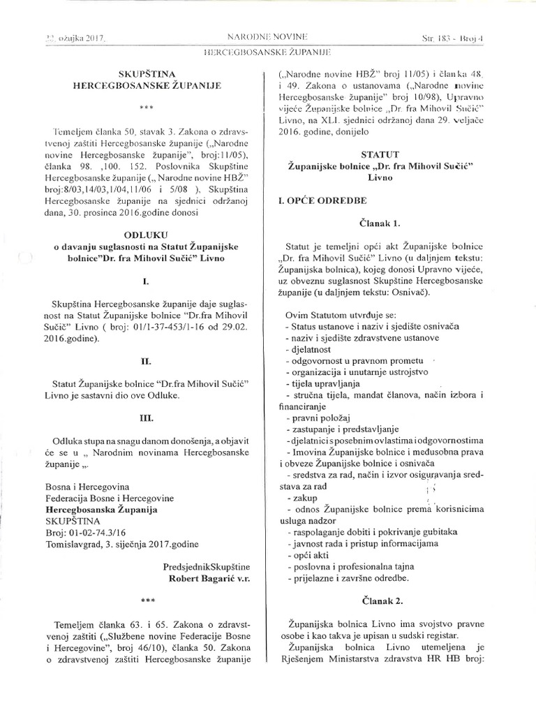 Statut Zupanijske Bolnice Livno | PDF