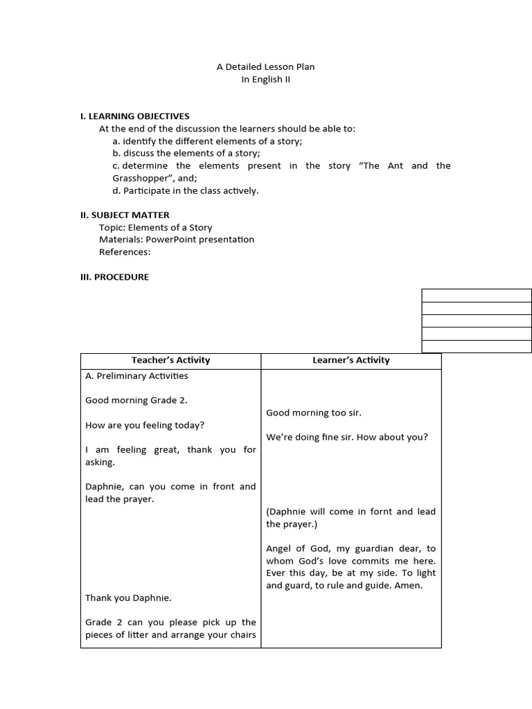 A Detailed Lesson Plan Day 2 | PDF | Lesson Plan | Plot (Narrative)
