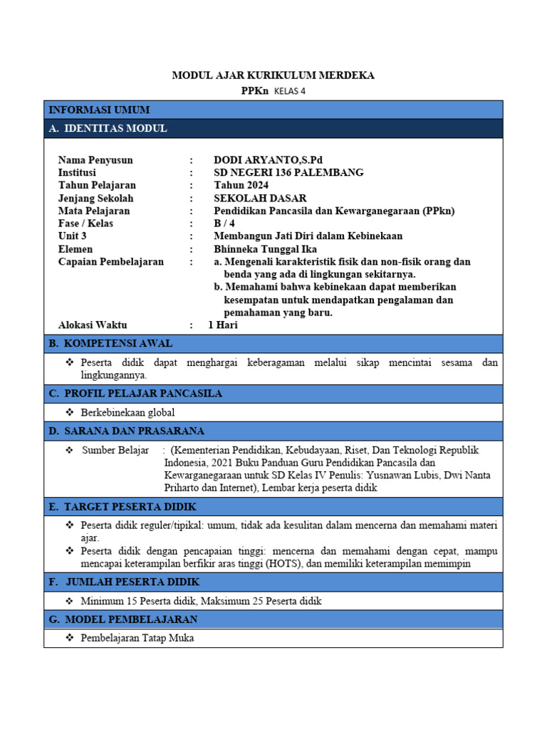 Modul Ajar Kurikulum Merdeka PPKN | PDF