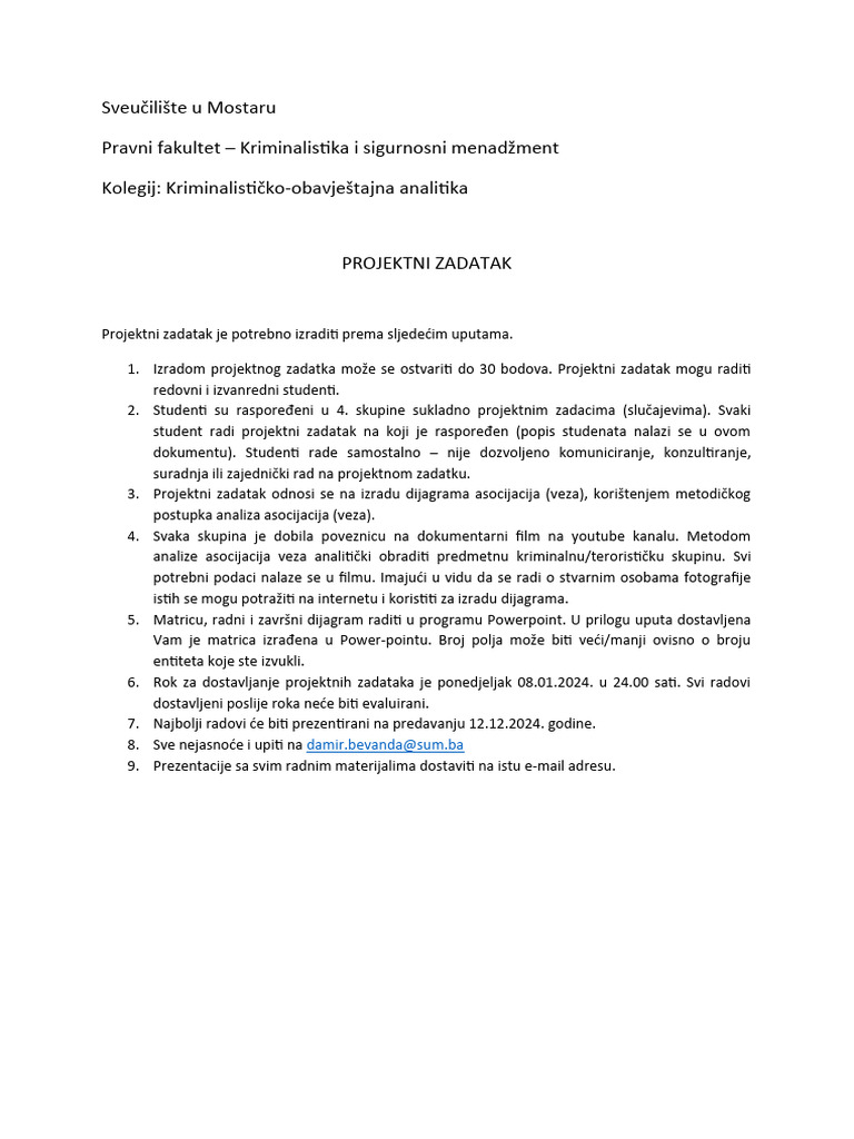 Projektni Zadatak Upute | PDF