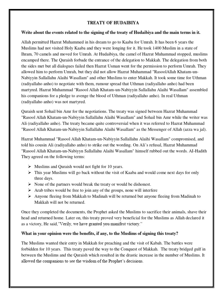 Treaty of Hudaibiya: Key Events & Terms | PDF | Muhammad | Mecca