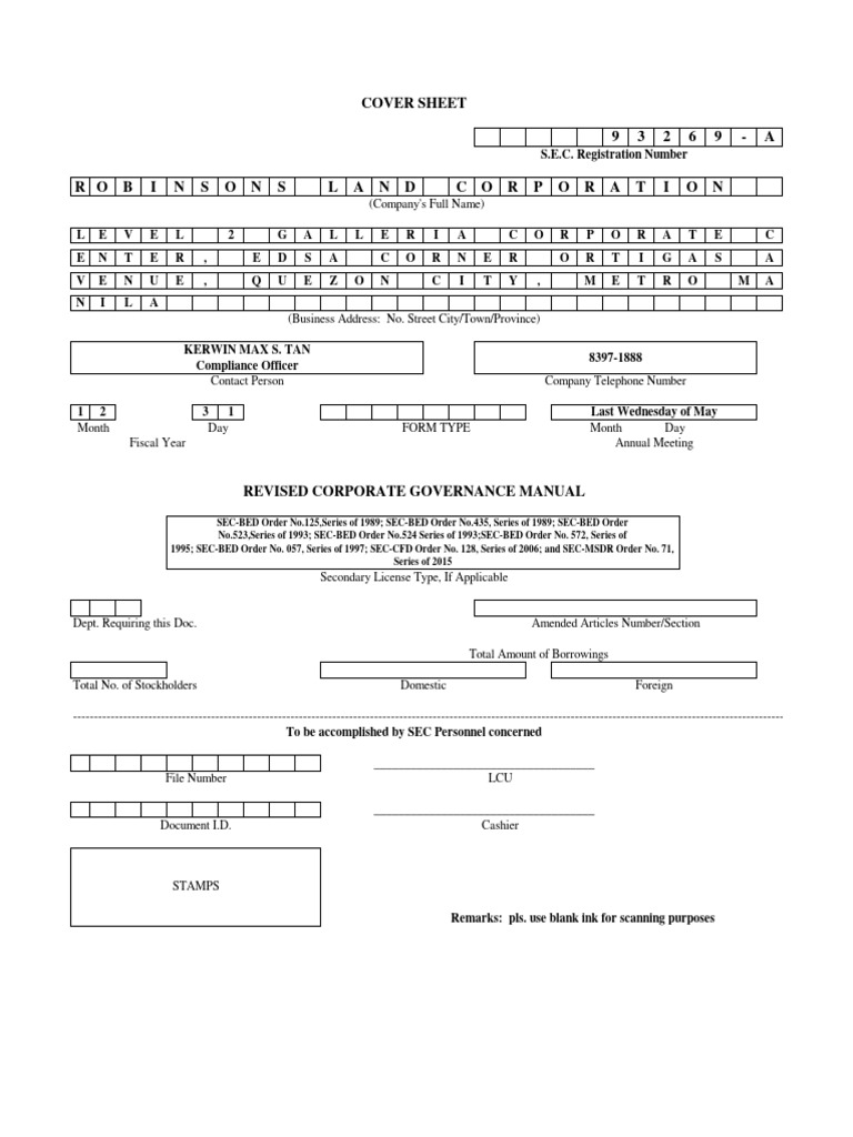 Robinsons Land Corporation - Revised Corporate Governance Manual ...
