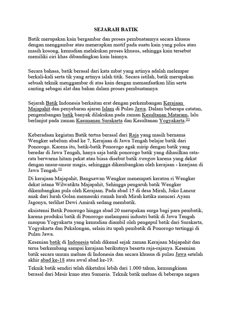 SEJARAH BATIK DAN LKPD (Jam Ke 2-4) | PDF
