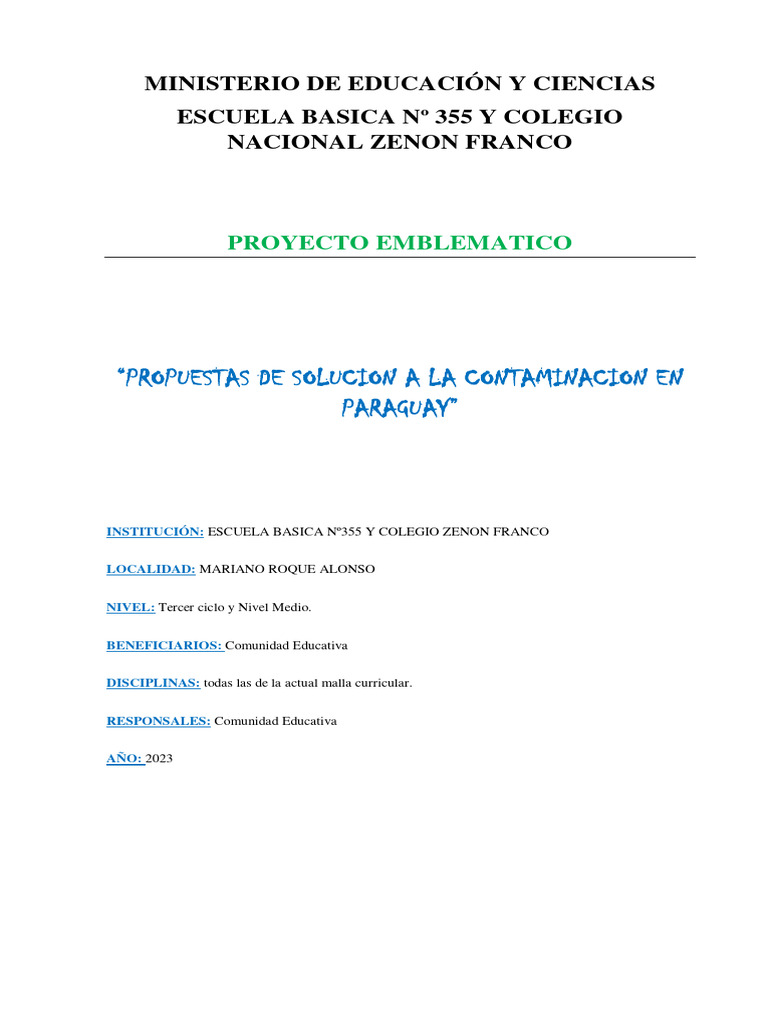 Proyecto Emblematico 2023 Zenón... | PDF