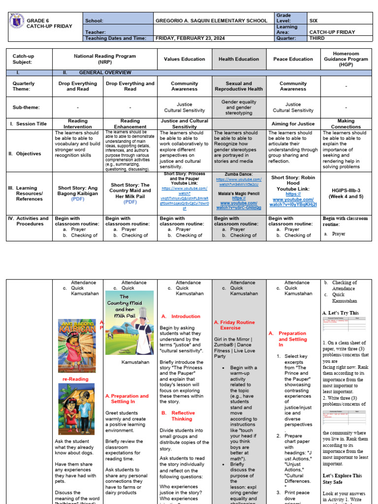 TG - Grade 6 - Week 4 | Download Free PDF | Reading Comprehension ...