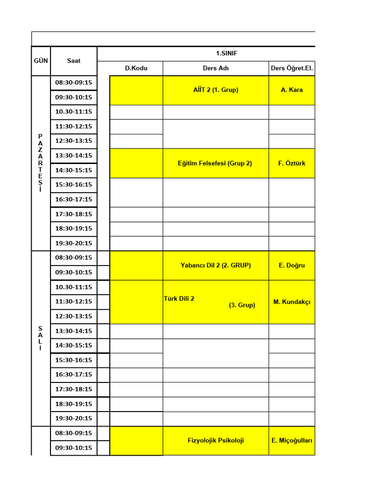 2023-2024 Bahar Donemi RPD Ders Programi | PDF