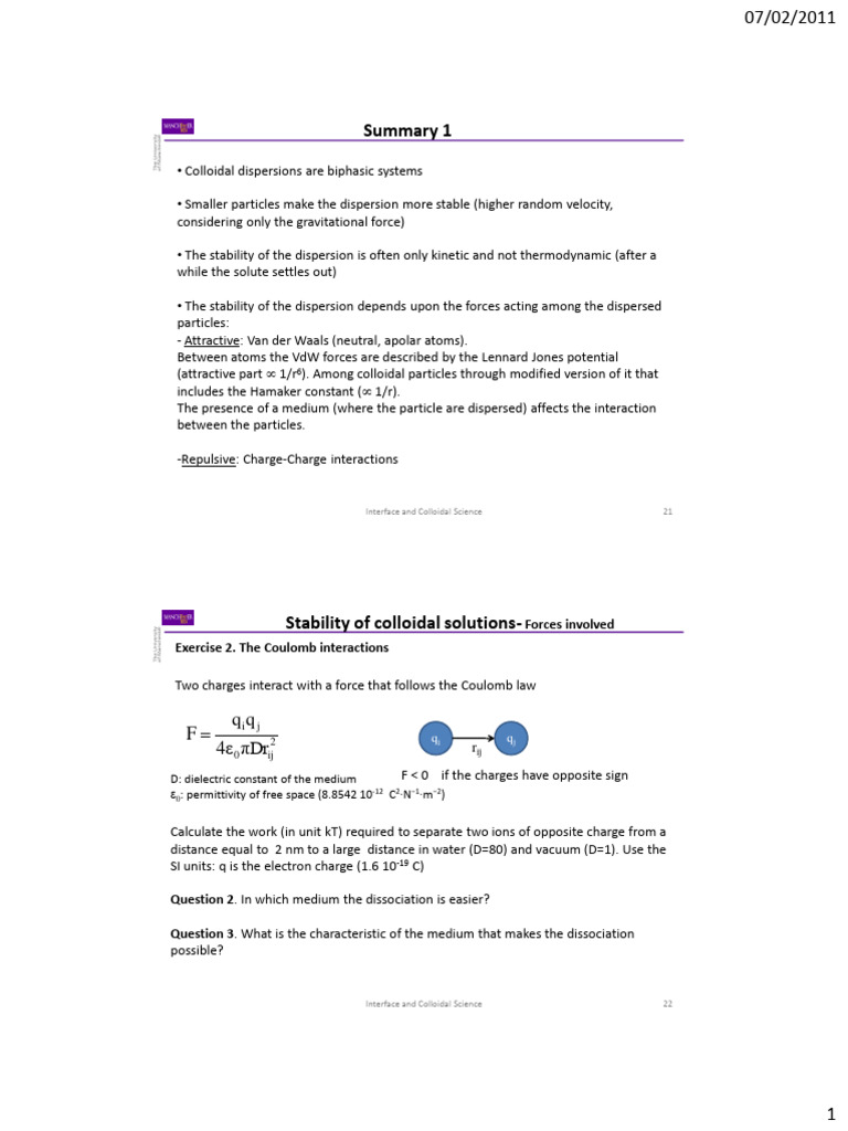 02 - Stability of Colloidal Systems | PDF