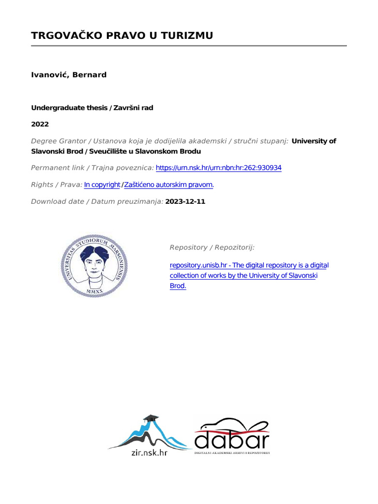 Trgovacko Pravo U Turizmu Ivanovic | PDF