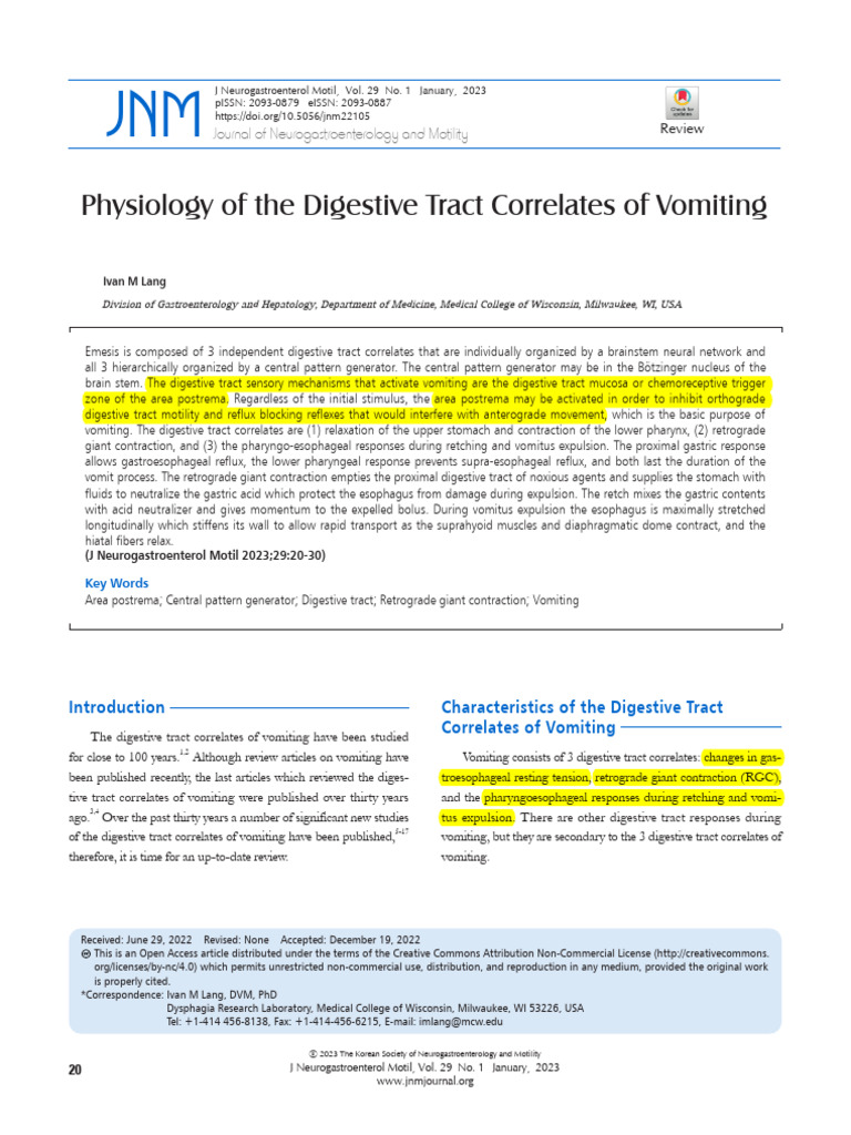 Vomiting Physiology | PDF | Esophagus | Vomiting