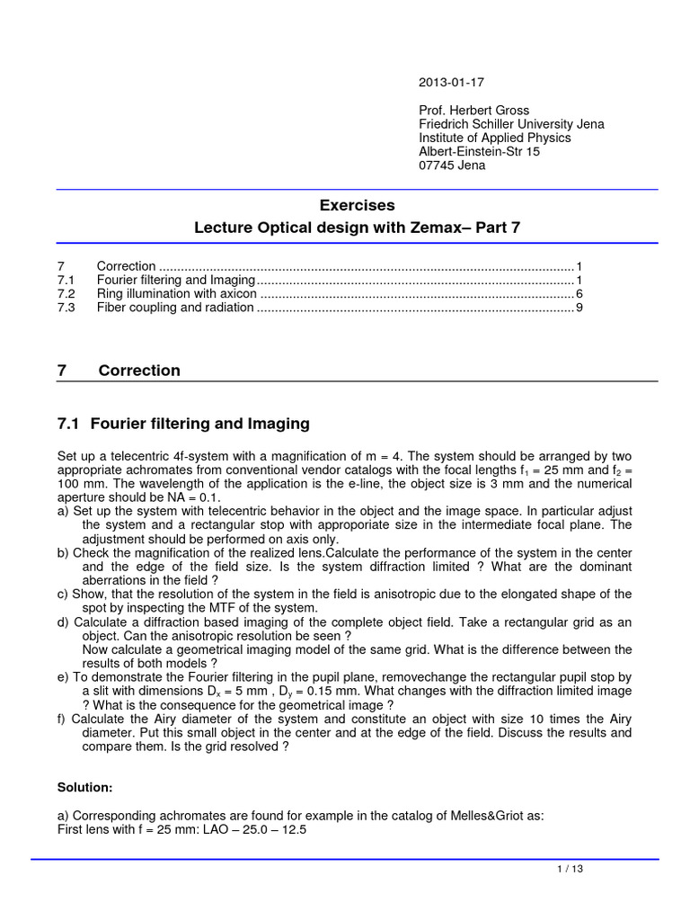 Dokumen - Tips - Exercises Lecture Optical Design With Zemax 7 Correction 7 Designwith | PDF ...