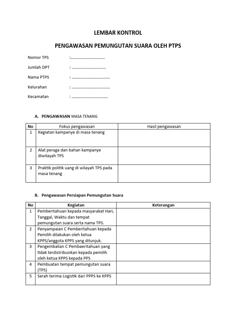 Contoh LEMBAR KONTROL PTPS | PDF