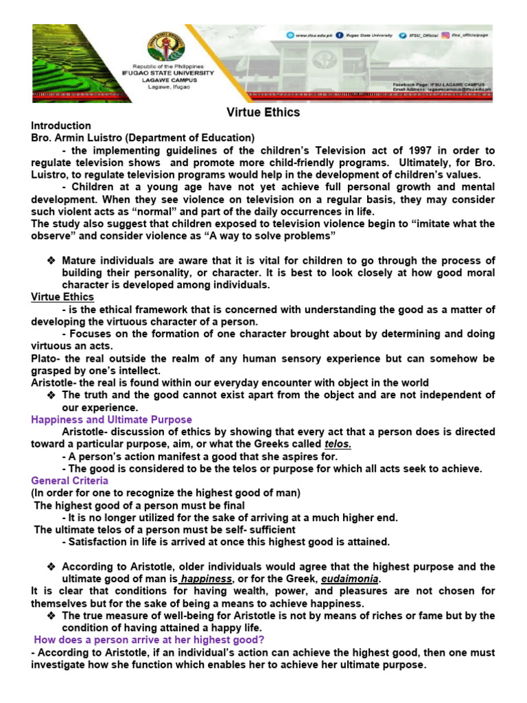 Virtue Ethics | PDF | Reason | Virtue