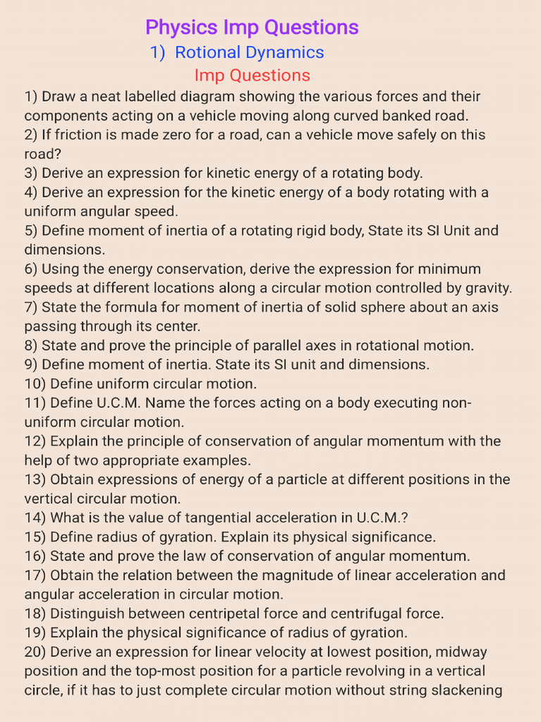 Imp Questions of Physics 2024 | PDF