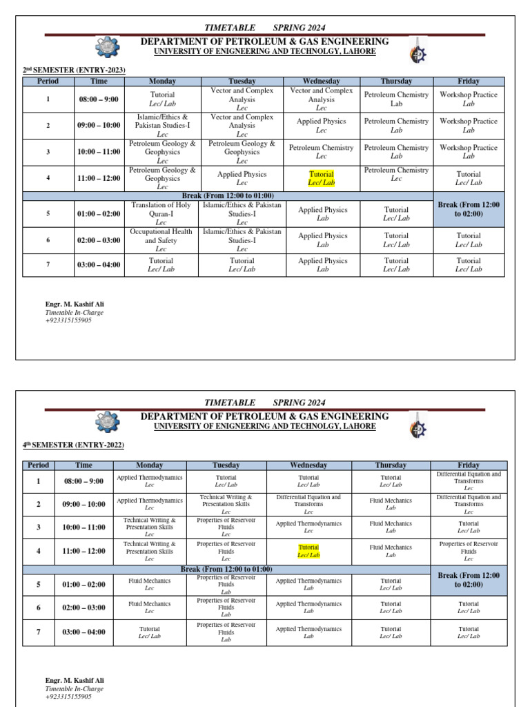 Undergraduate Timetable Petroleum and Gas Engineering | PDF | Petroleum ...