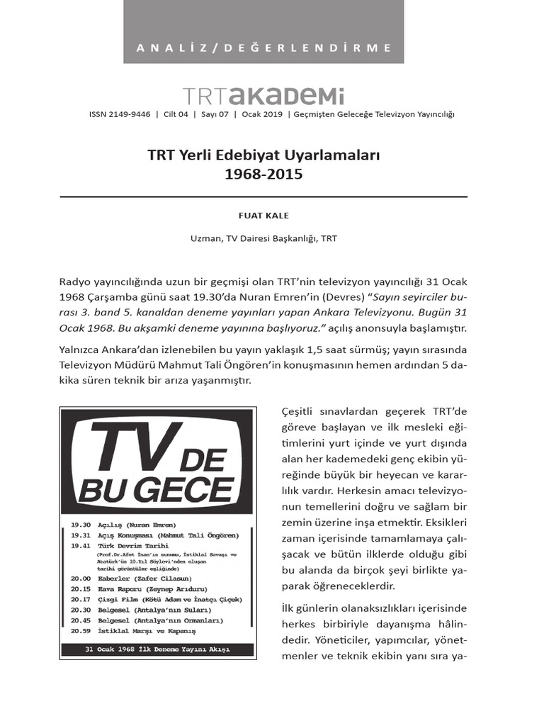 TRT Yerli Edebiyat Uyarlamalar - 1968-2015 (#520552) - 638773 | PDF