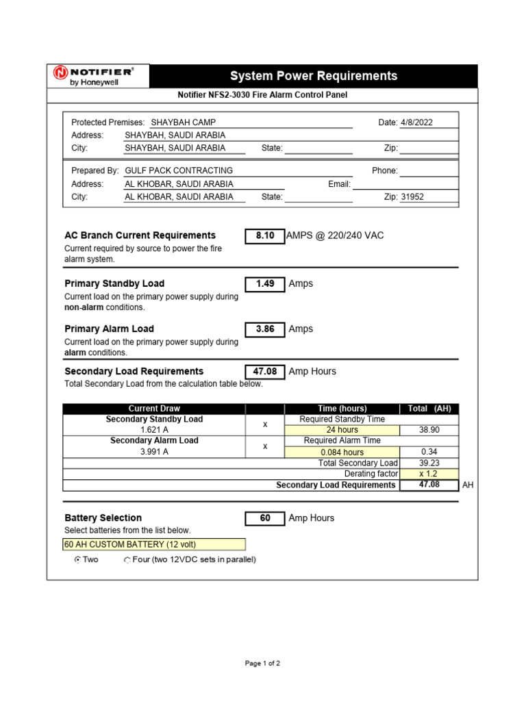 Facp Battery Calculation - Size | PDF | Battery Charger | Electric Power