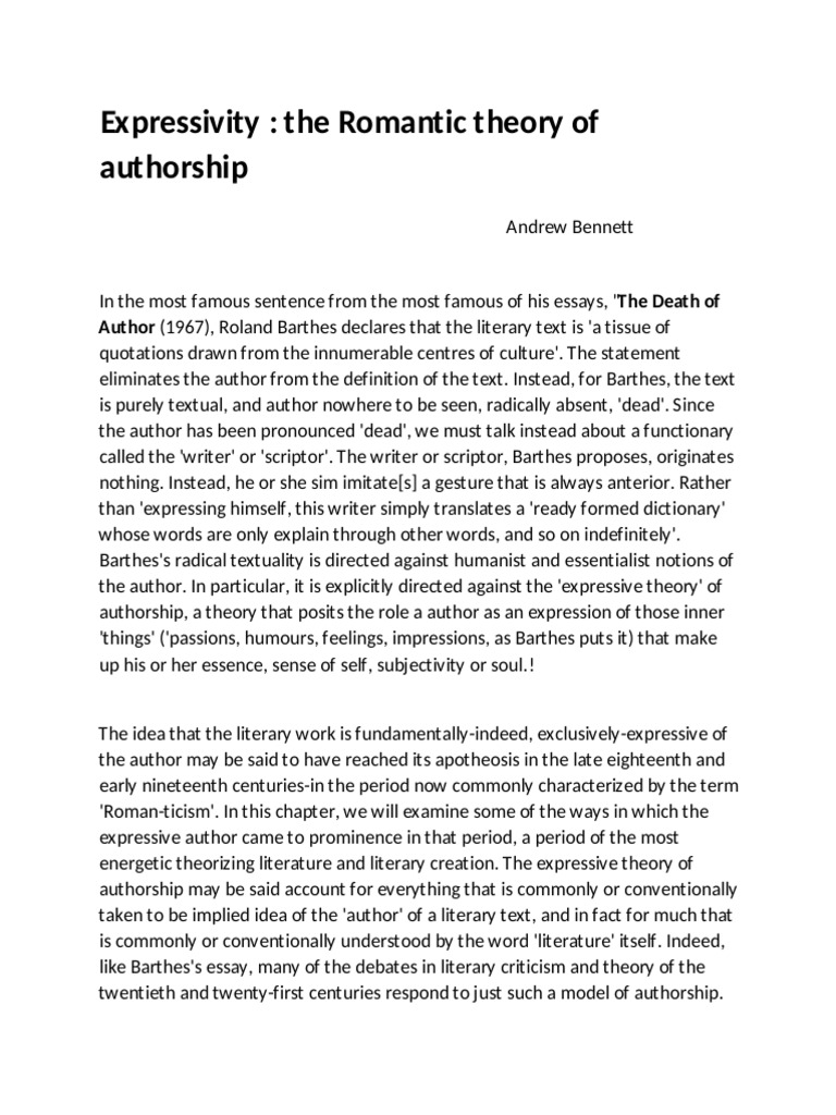 Romantic Expressivity in Authorship | PDF | Philosophy